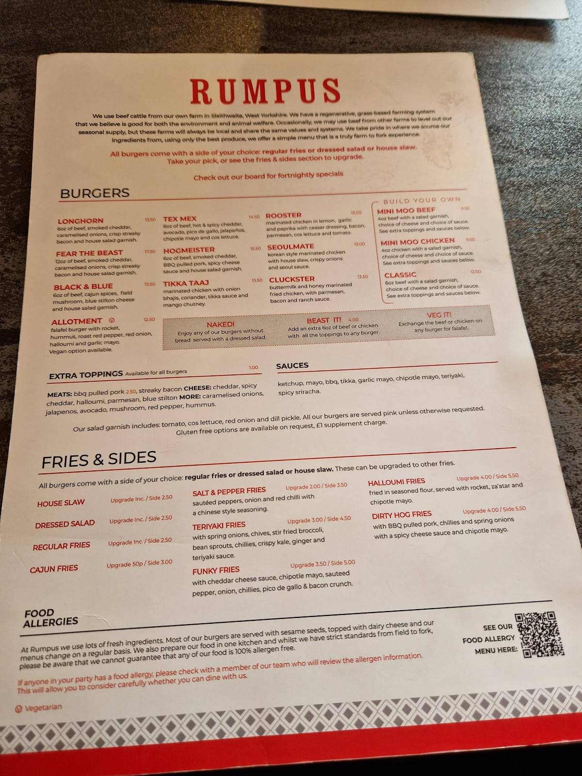 Menu at Rumpus Burger - Saltaire restaurant, Shipley