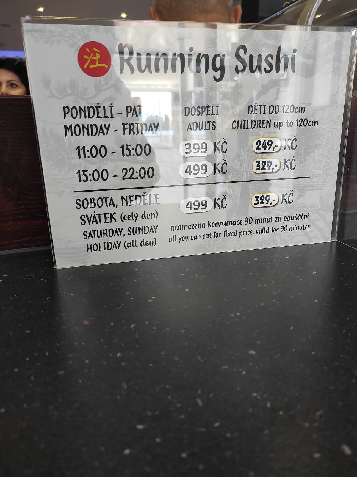 Menu at Running sushi Wang restaurant, Brno