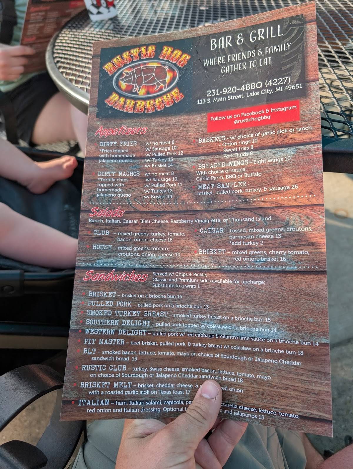Menu at Rustic Hog Barbecue Bar & Grill, Lake City