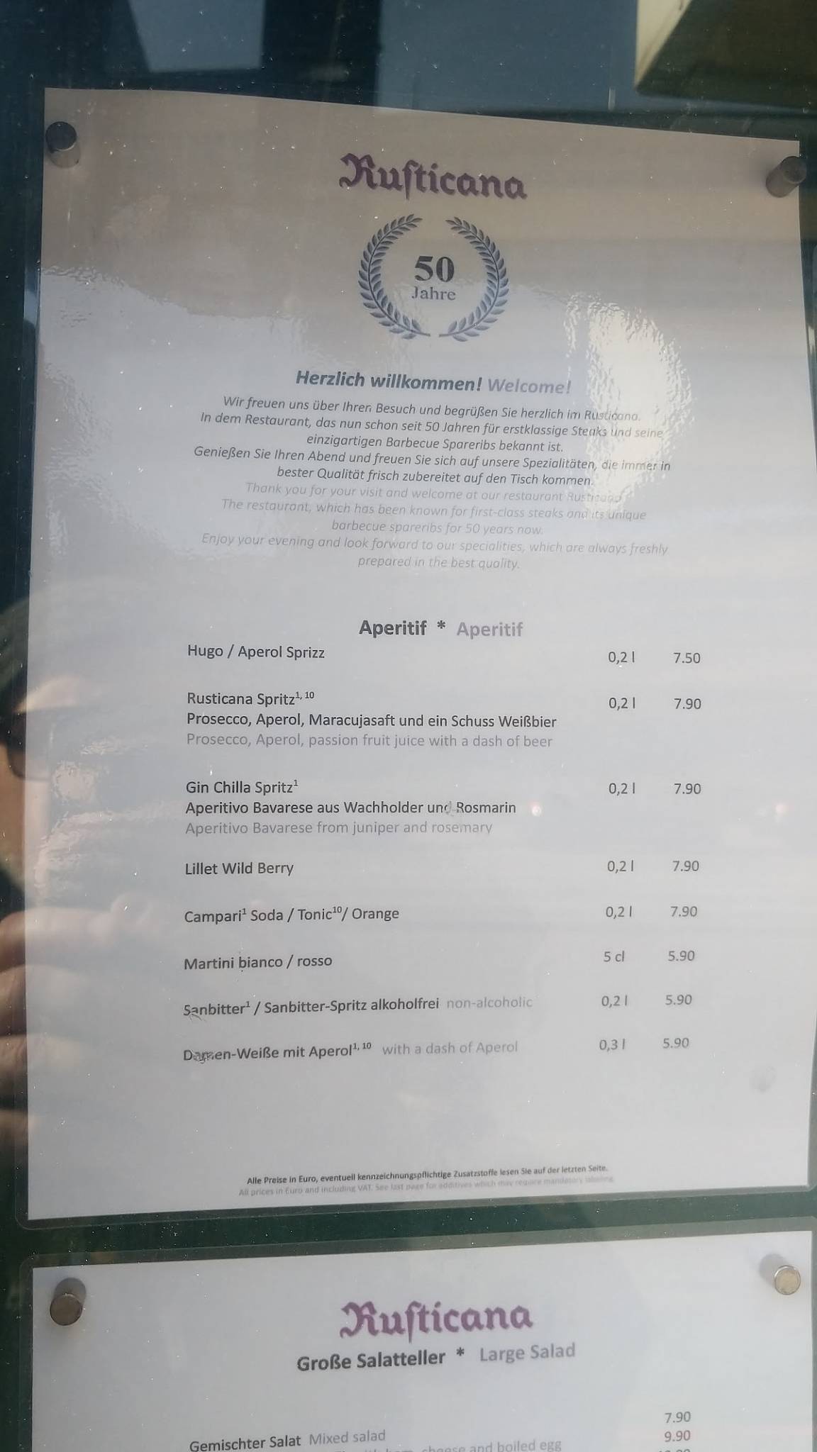 Speisekarte von Restaurant Rusticana, München