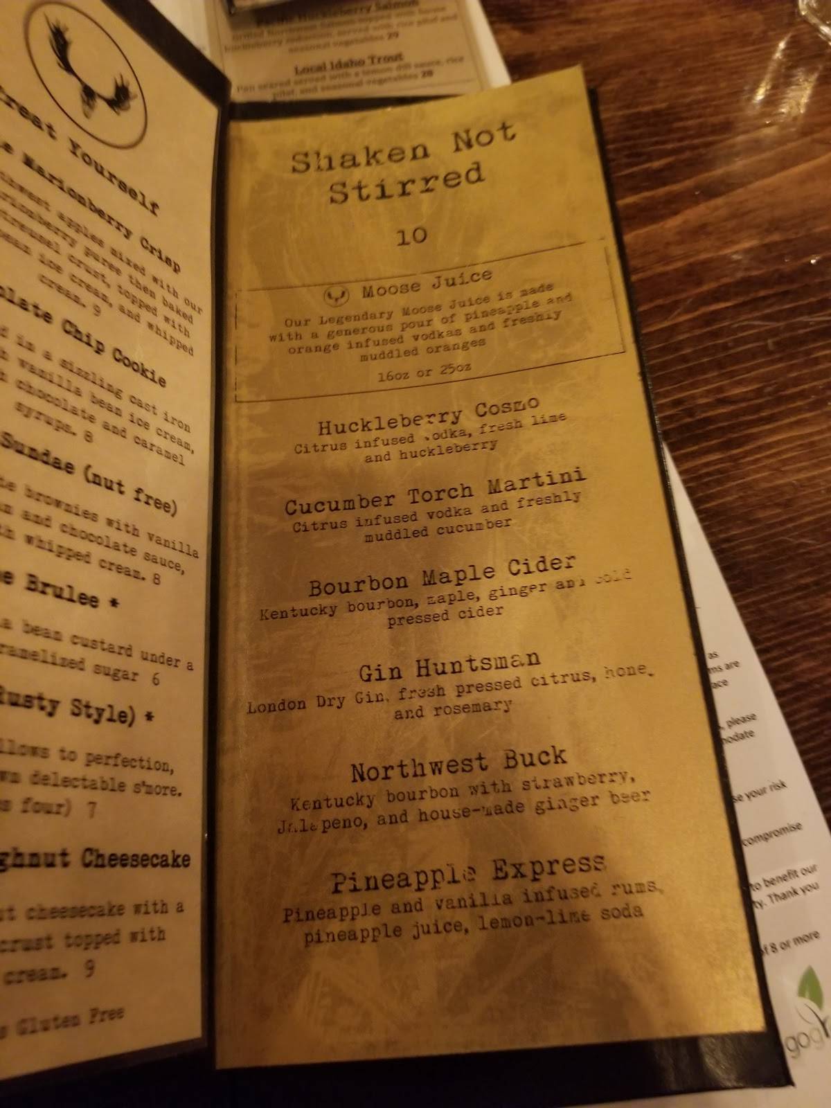 Menu at Rusty Moose steakhouse, Spokane, 9105 US-2