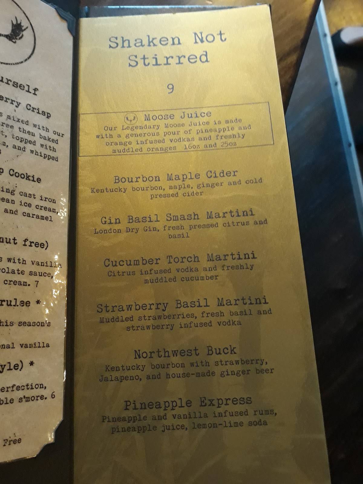 Menu at Rusty Moose steakhouse, Spokane, 9105 US-2