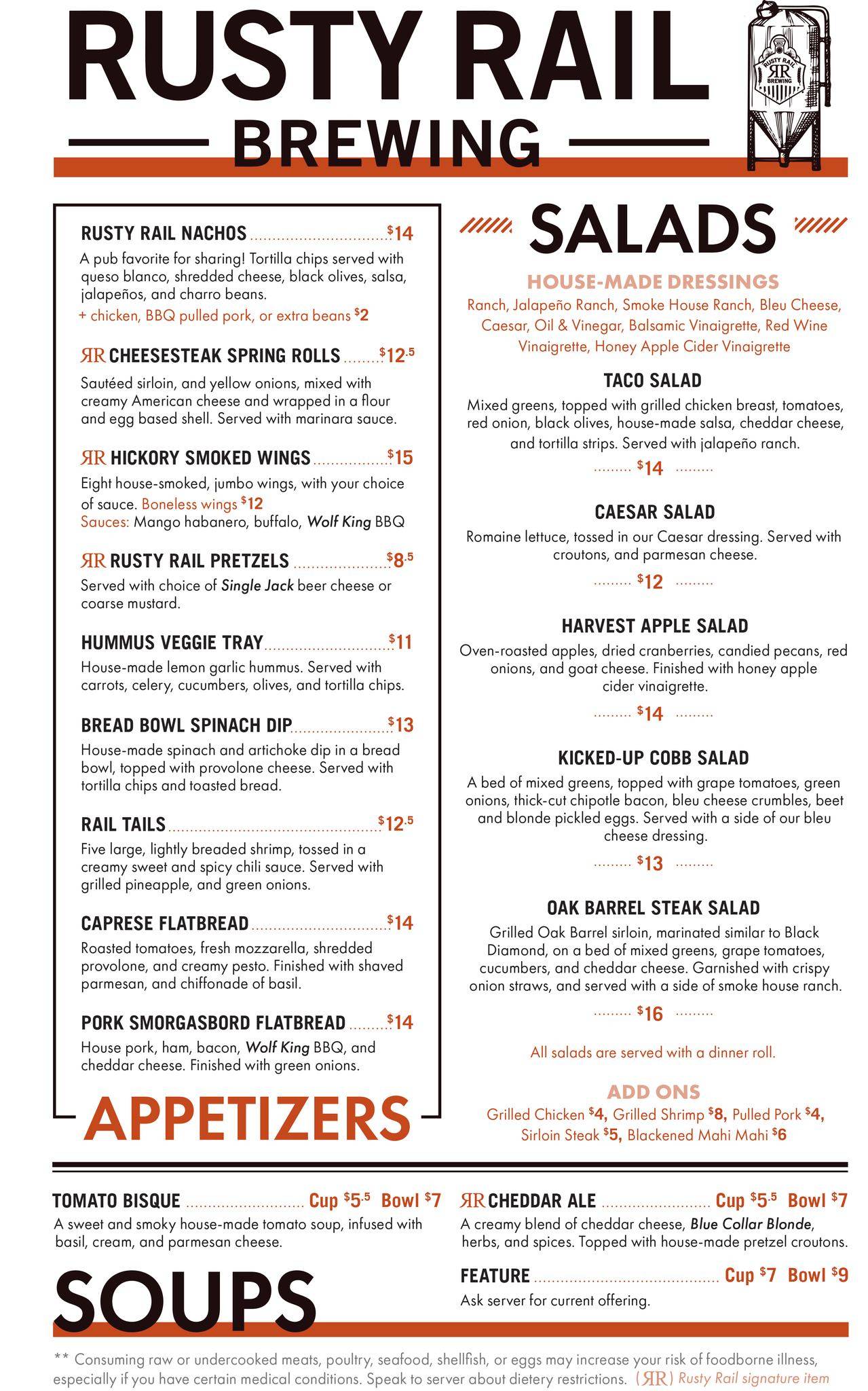 Menu at Rusty Rail Brewing Company pub & bar, Mifflinburg
