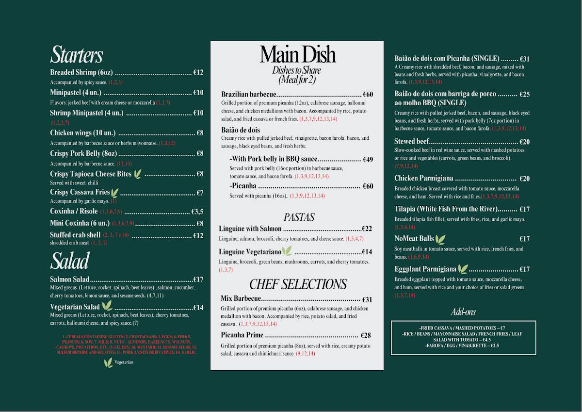 Menu at SABOR BRAZIIL restaurant, Cork