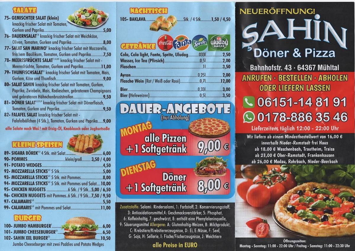 Speisekarte von Sahin Döner restaurant, Mühltal