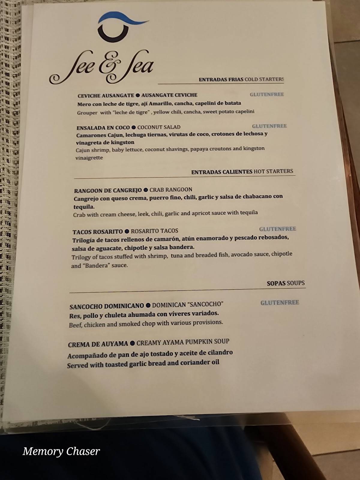 Menu at SEE & SEA restaurant, Punta Cana