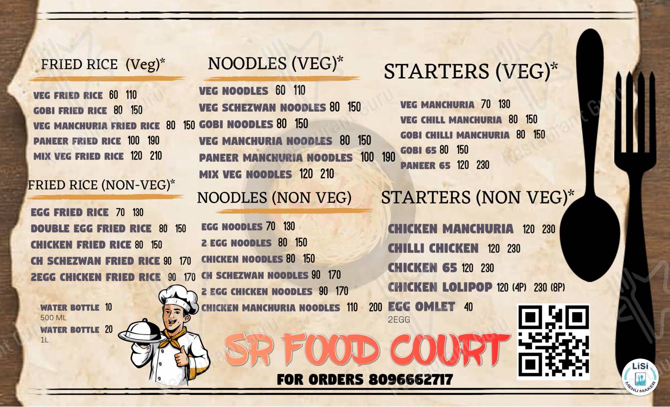 Menu at SR FOOD COURT MANIKONDA, Hyderabad, SR FOOD COURT