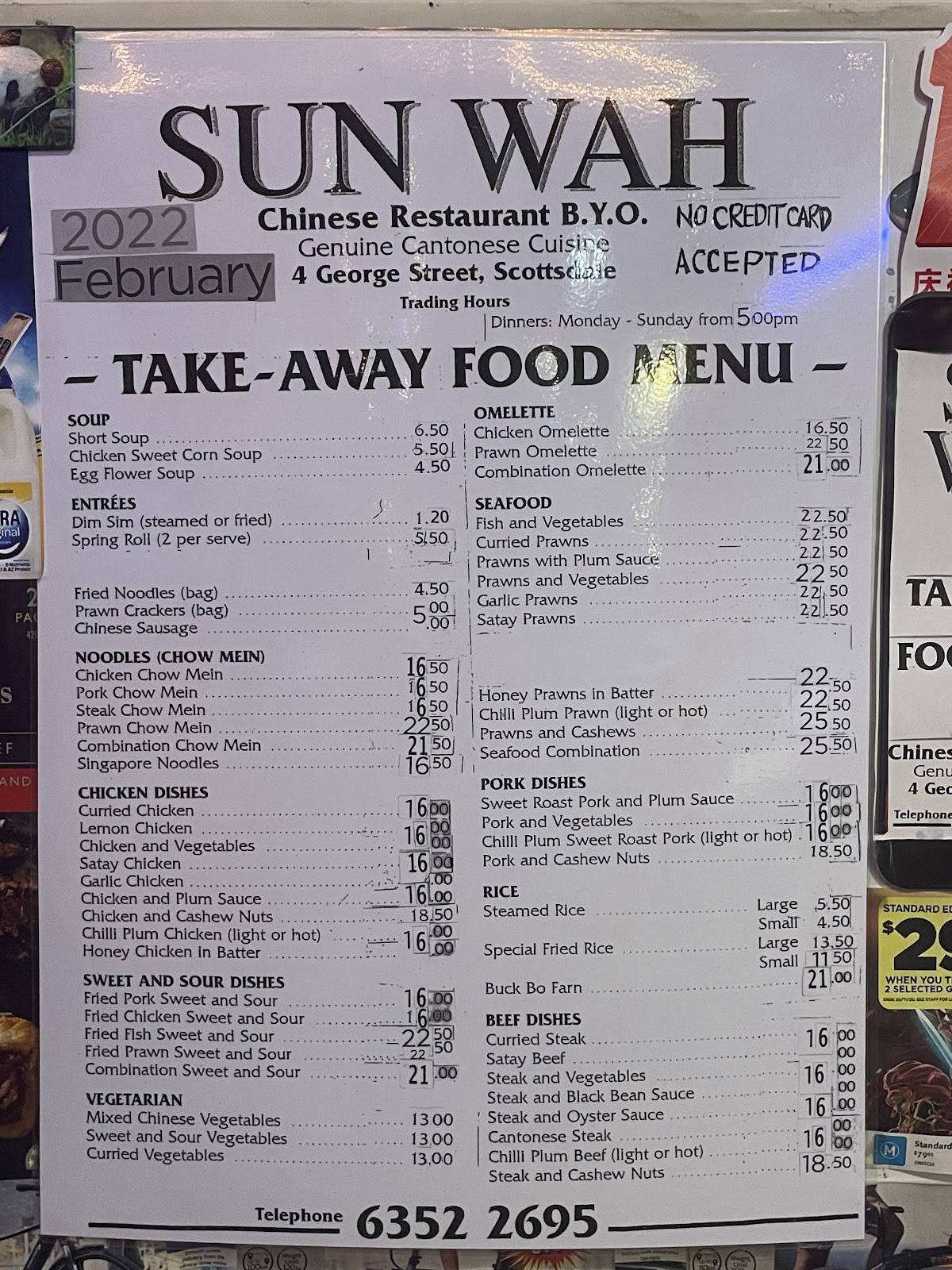 Menu at SUN WAH - CANTONESE CUISINE - CHINESE RESTAURANT !, Scottsdale