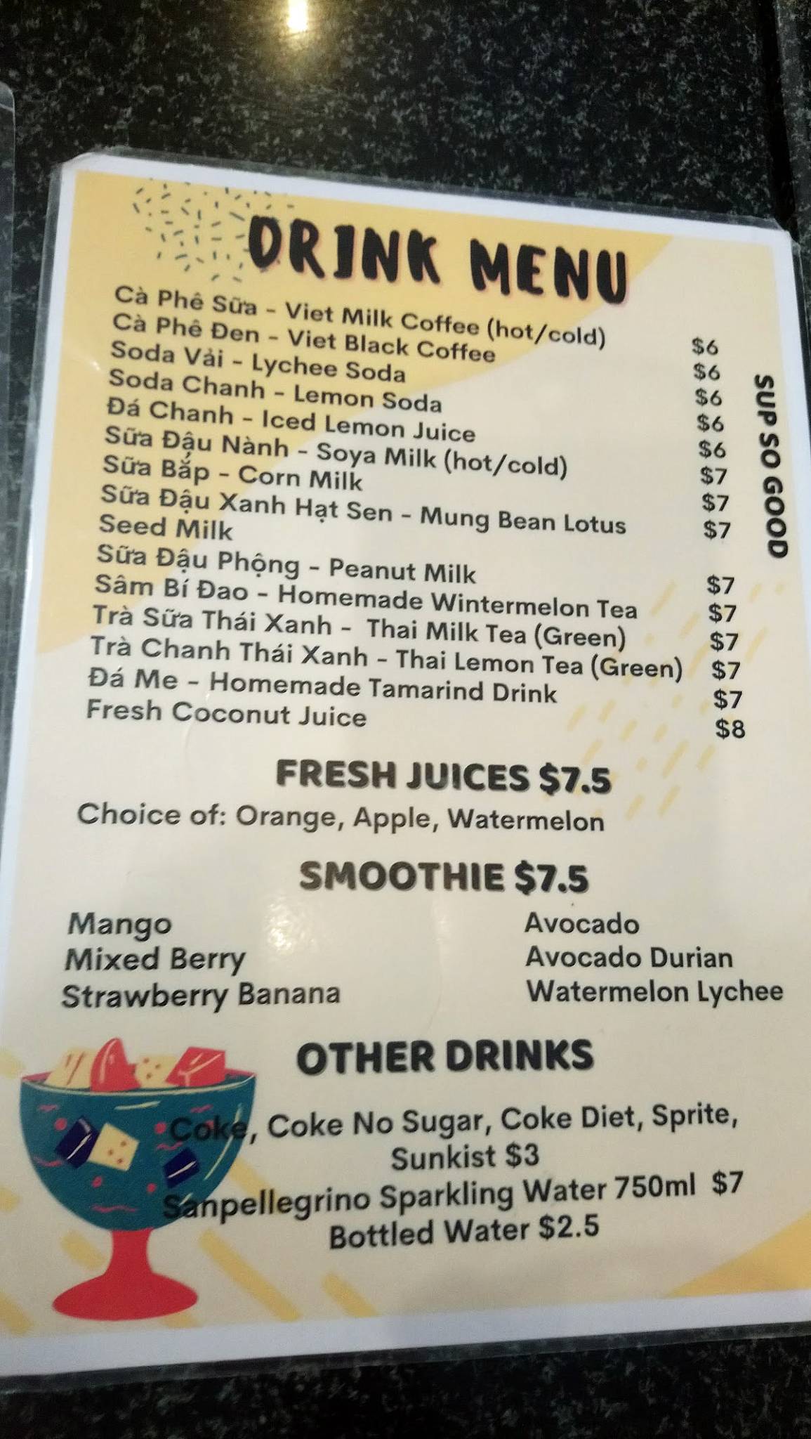 Menu at SUP SO GOOD restaurant, Northbridge