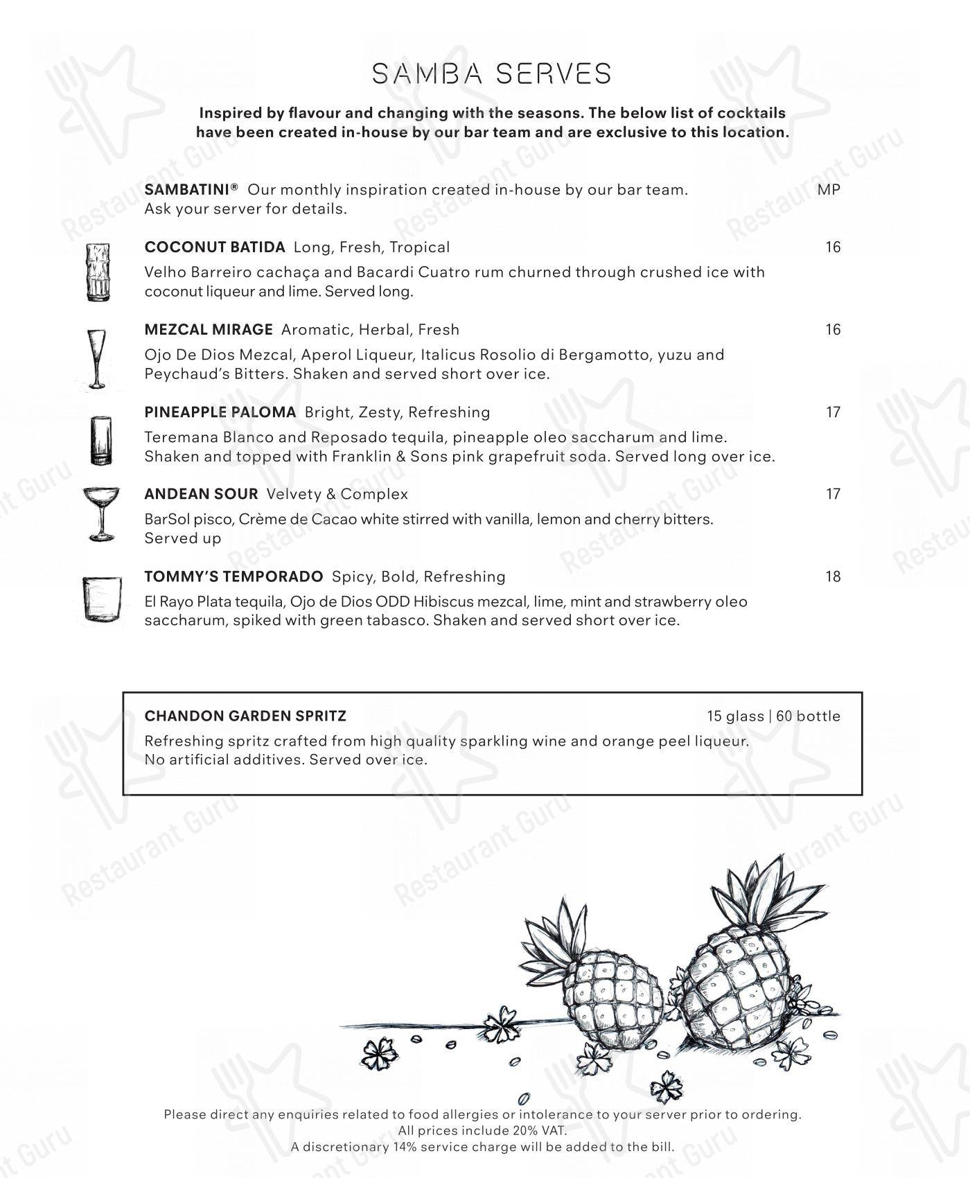 Menu at SUSHISAMBA restaurant, London, 35 The Market