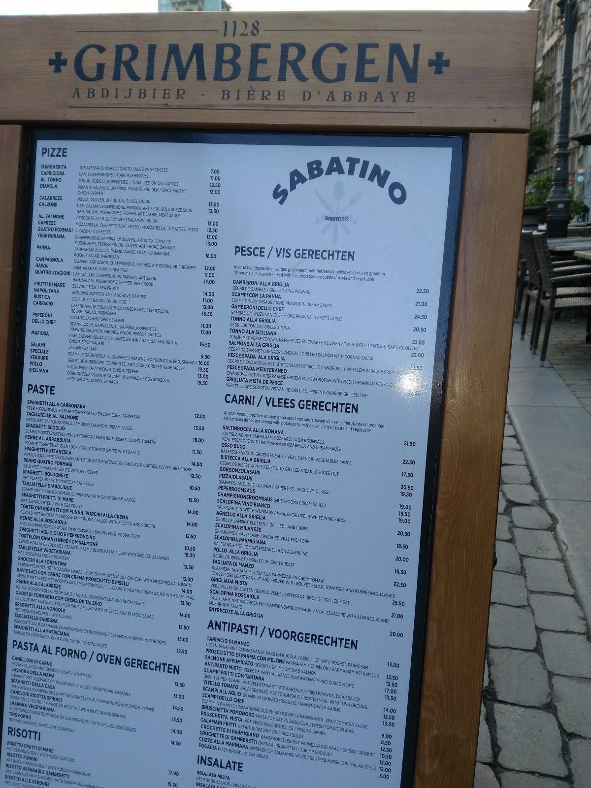 Menu at Sabatino, Antwerp