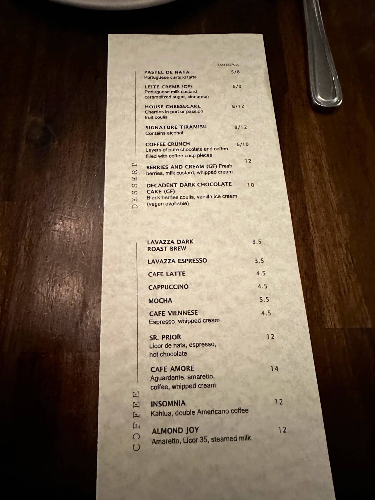 Menu at Sabor Restaurant, Edmonton