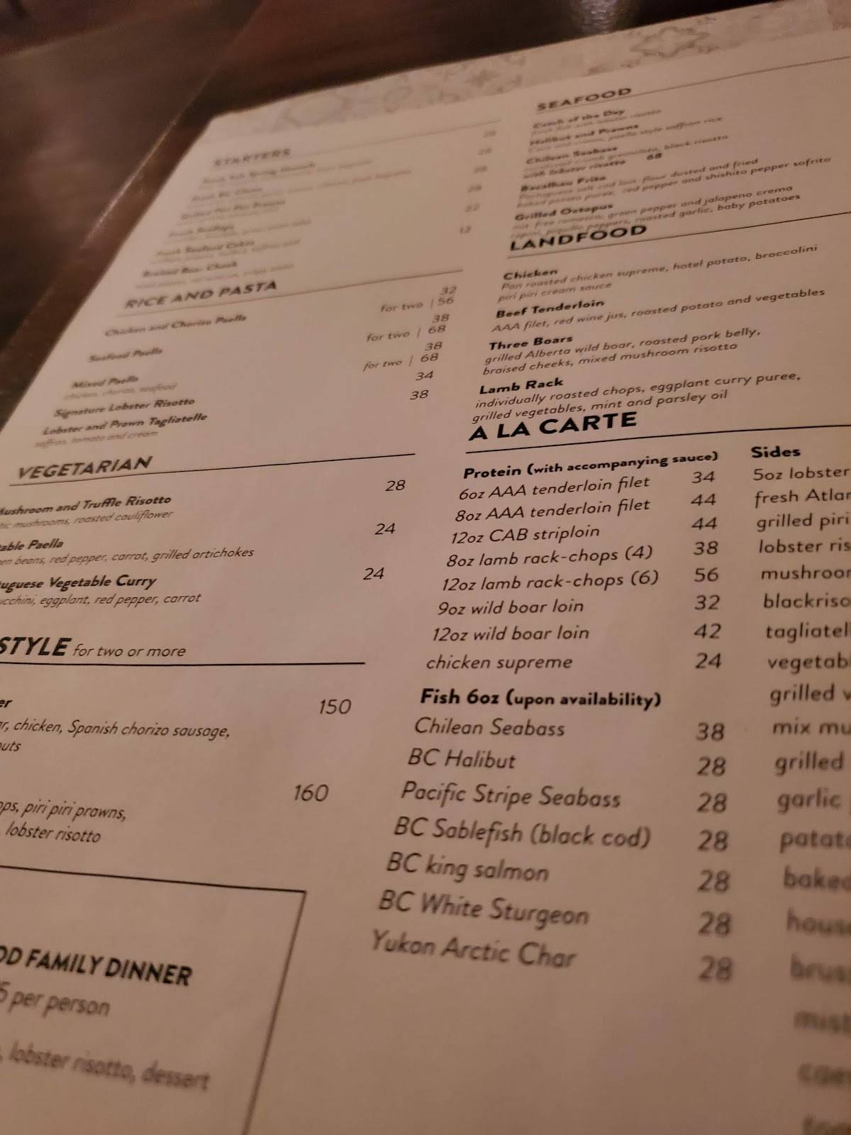Menu at Sabor Restaurant, Edmonton