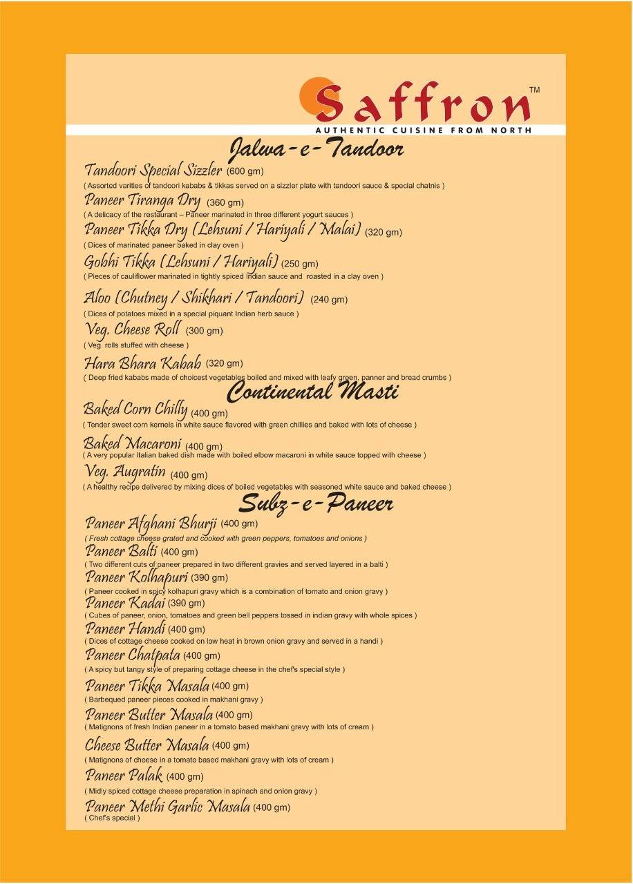 Menu at Saffron Restaurant, Ahmedabad, GF-12