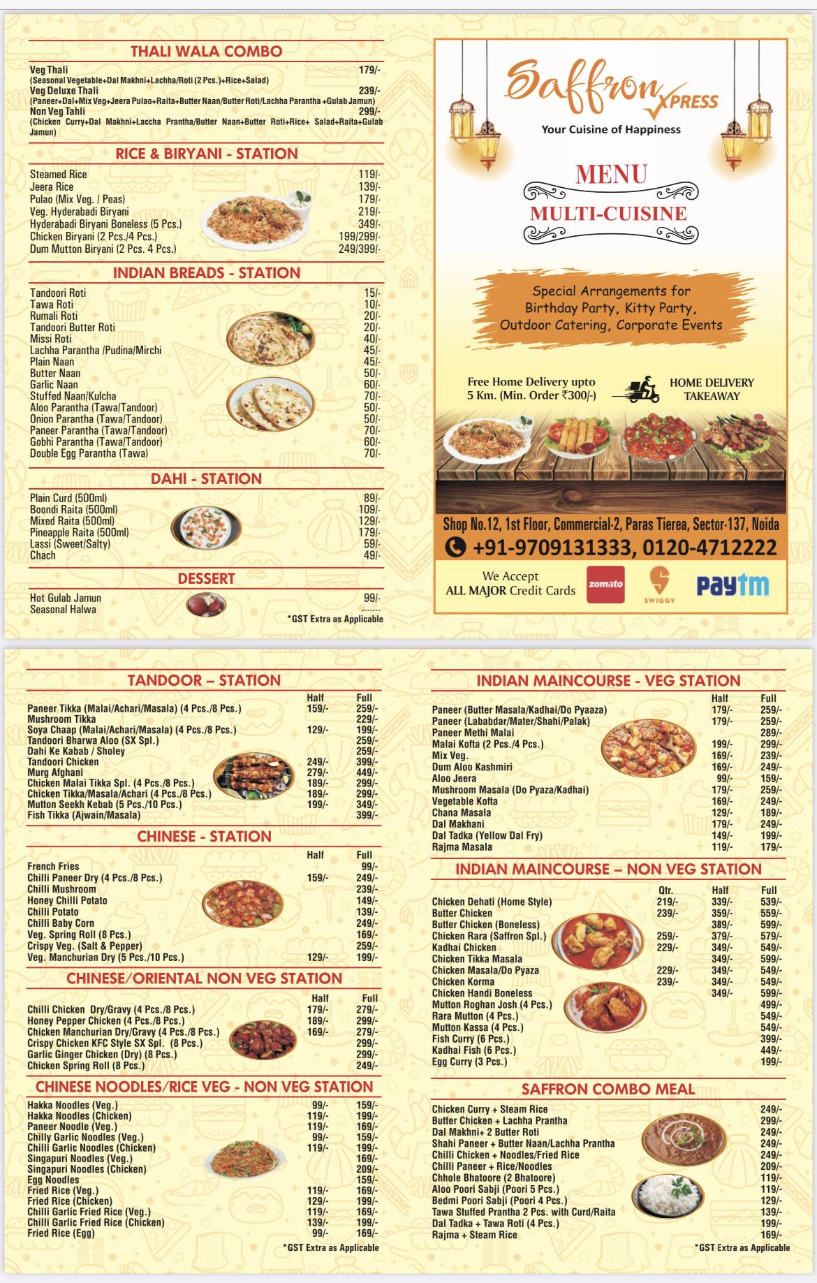 Menu at Saffron Xpress, Noida