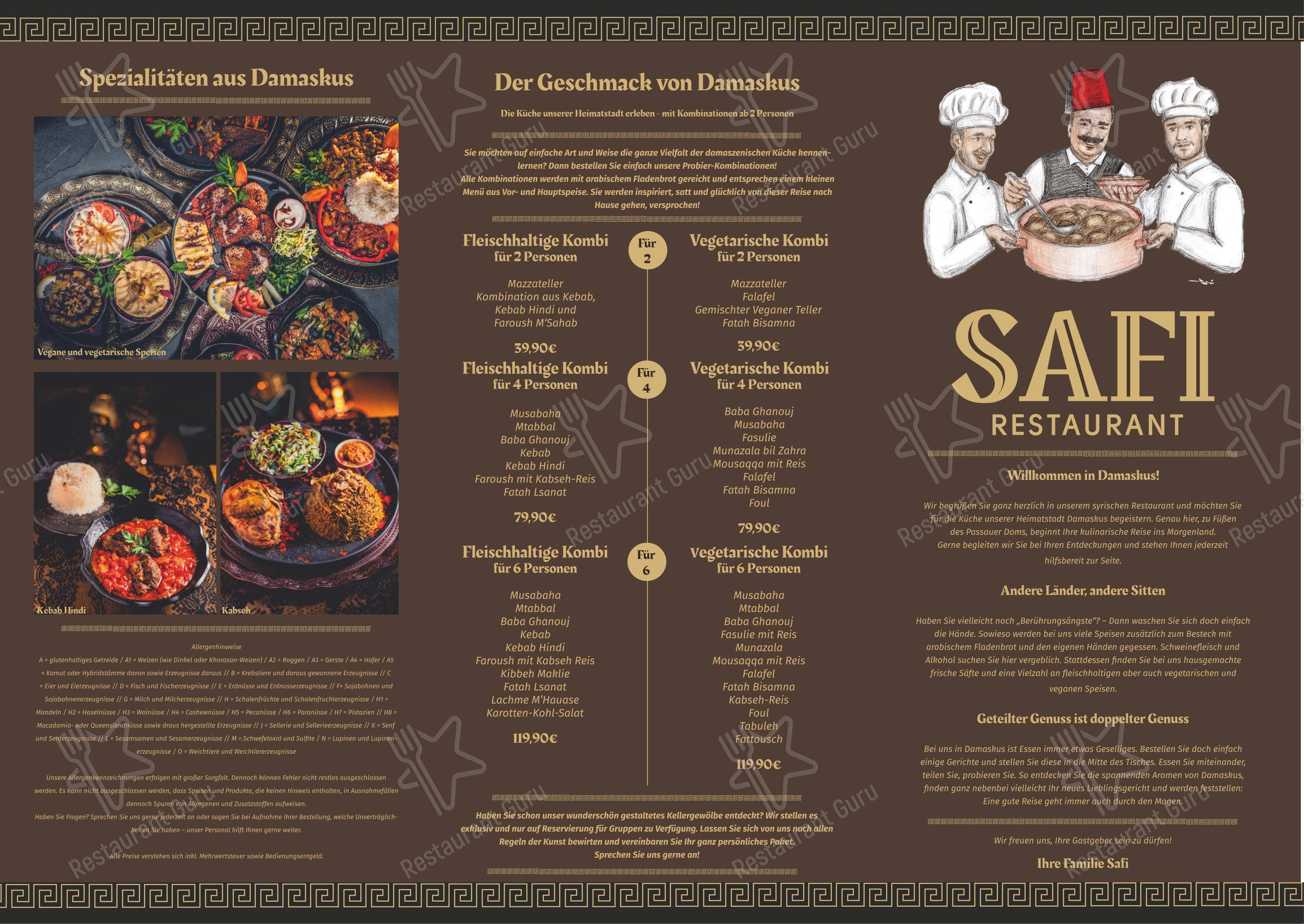 Speisekarte von Safi Restaurant, Passau, Steinweg 6