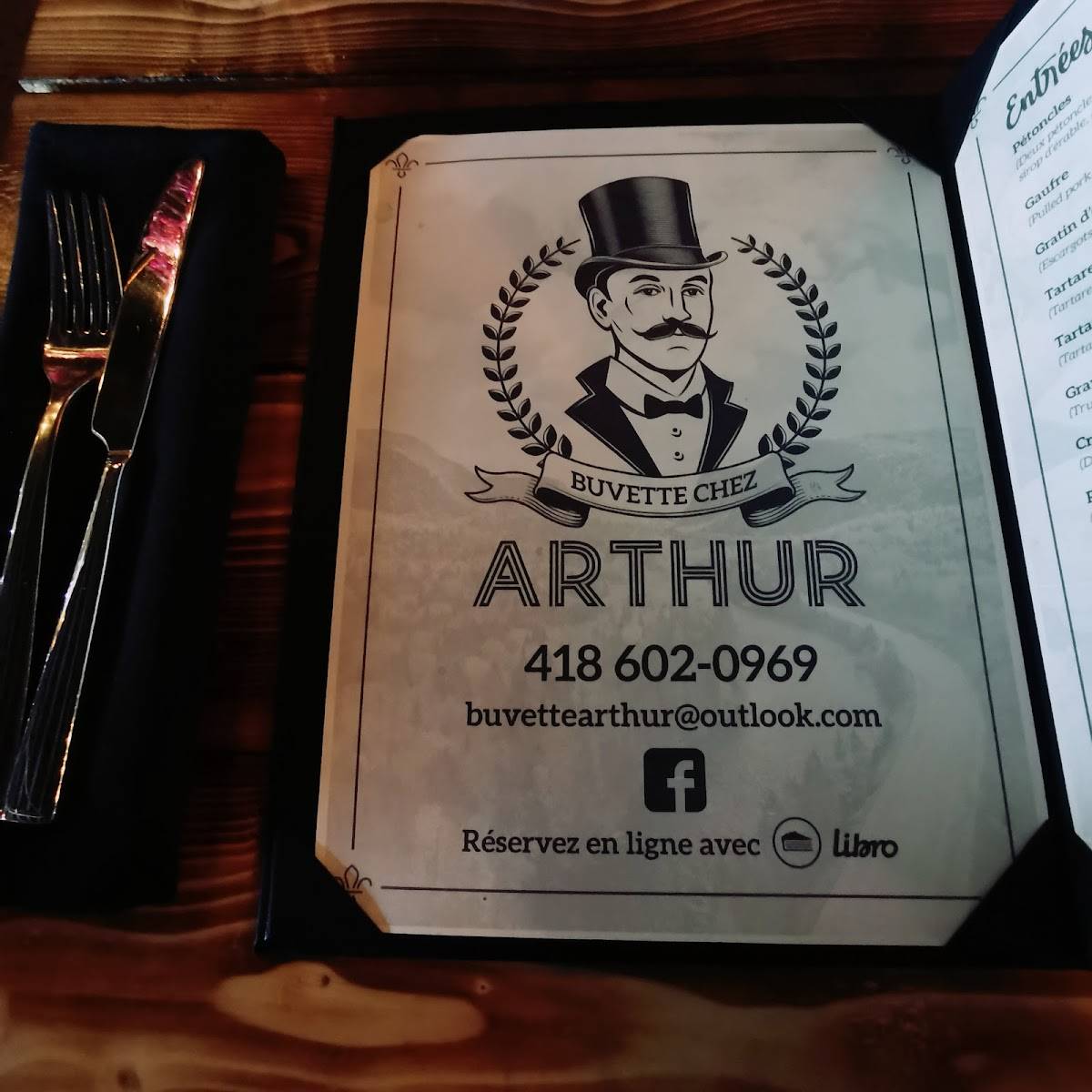 Menu au Buvette chez Arthur restaurant, Saguenay