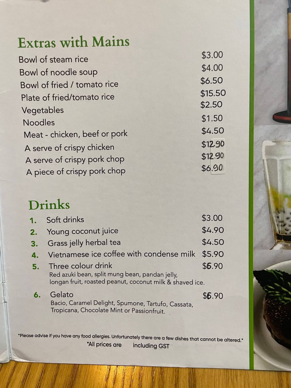 Menu at Saigon Express Drummoyne restaurant, Drummoyne