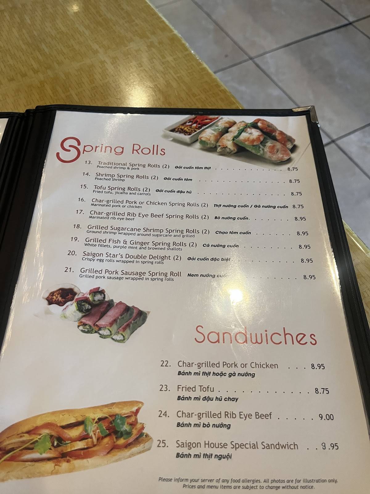 Menu at Saigon Star Restaurant, San Diego, Friars Rd suite e