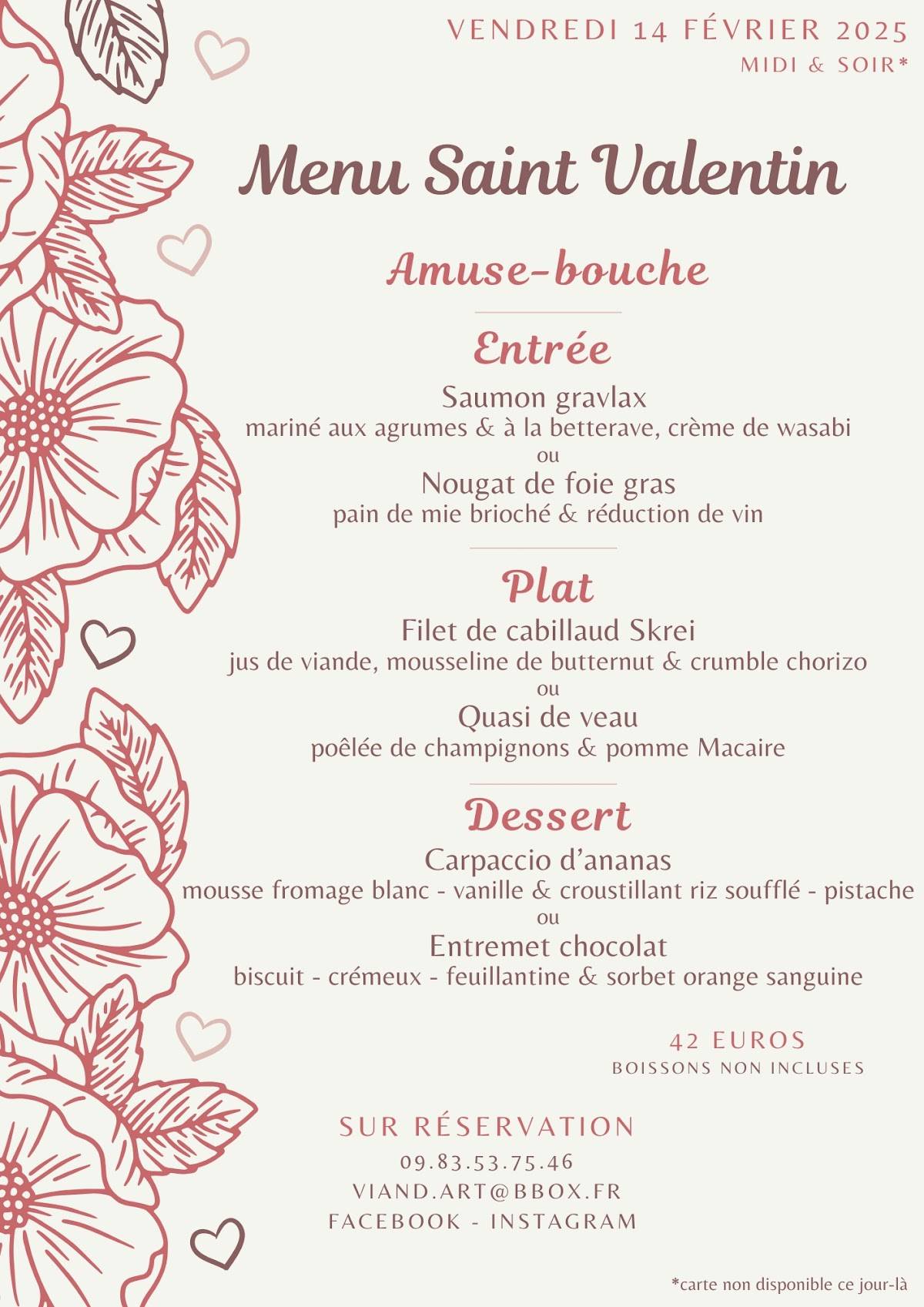 Menu au Viand'Art restaurant, Saint-Michel-en-l'Herm