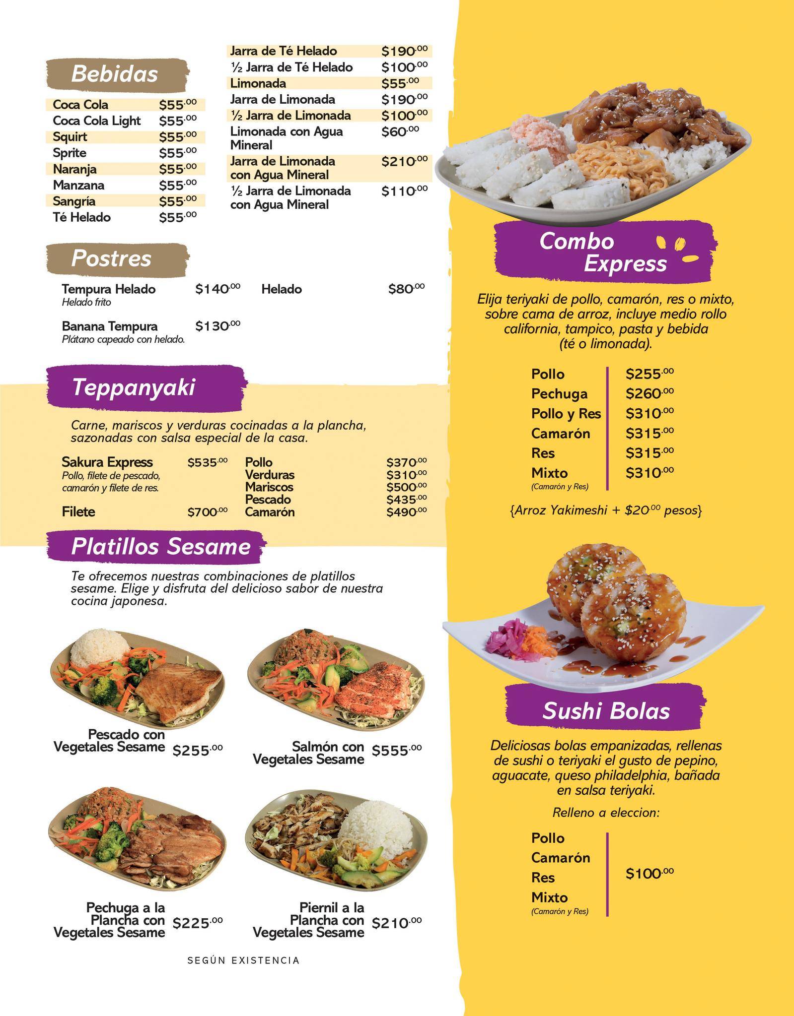 Carta del restaurante Sakura Express, Mexicali
