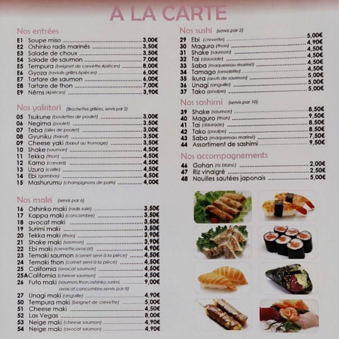 Menu au Sakura restaurant, Saint-Lô