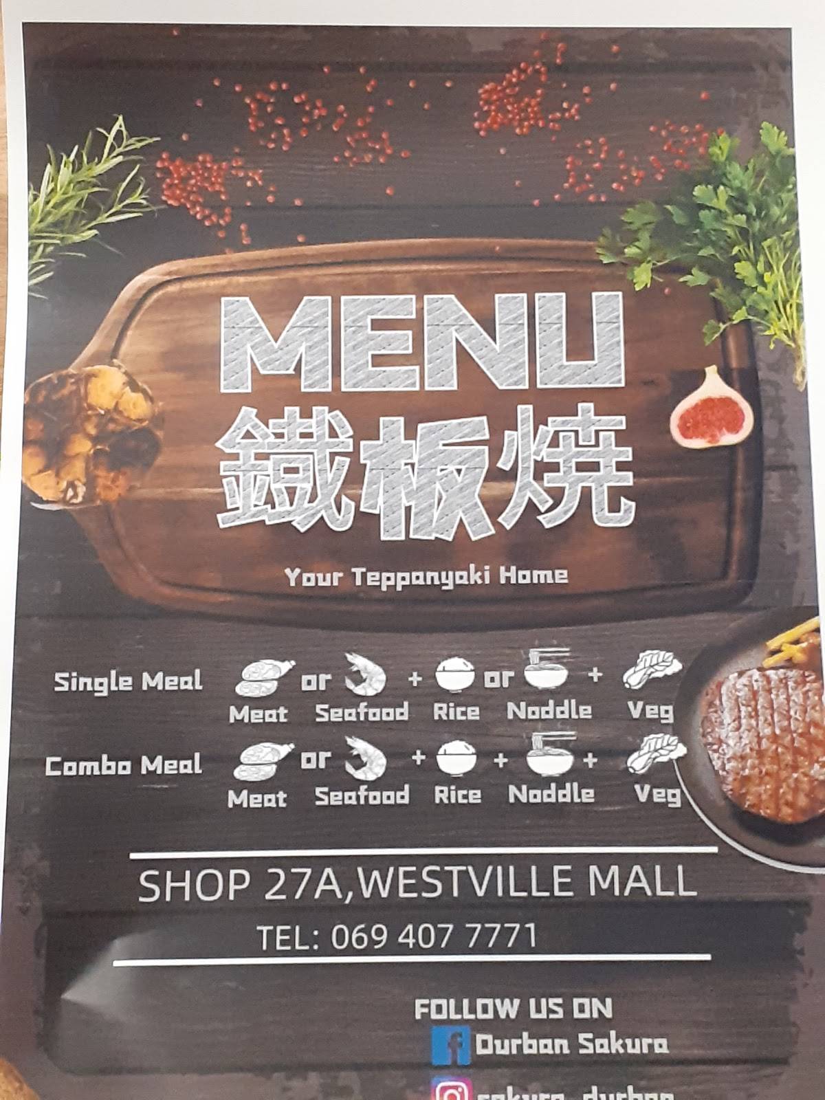 Menu at Sakura Westville restaurant, Westville