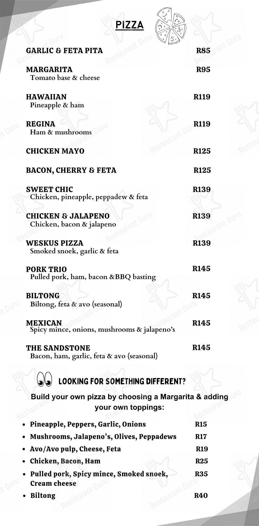 Menu at The Sandstone - Saldanha Bay restaurant, Saldanha