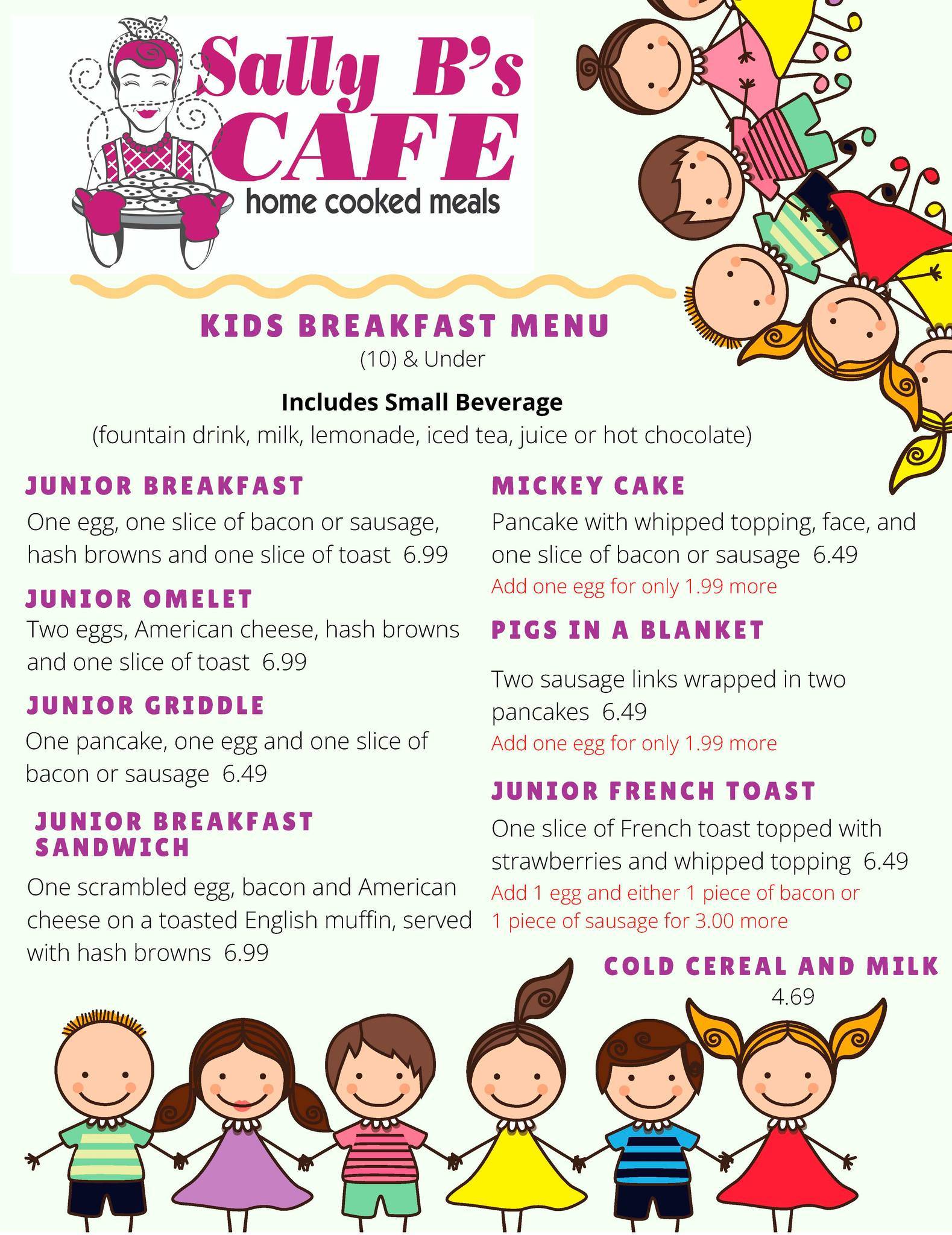 Menu at Sally B's Cafe, Prescott Valley