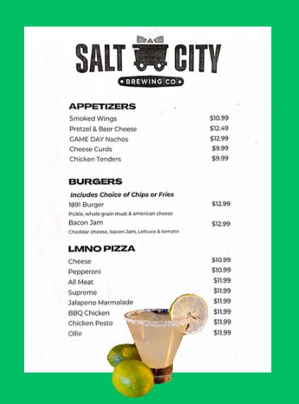 Menu at Salt City Brewing Company pub & bar, Hutchinson