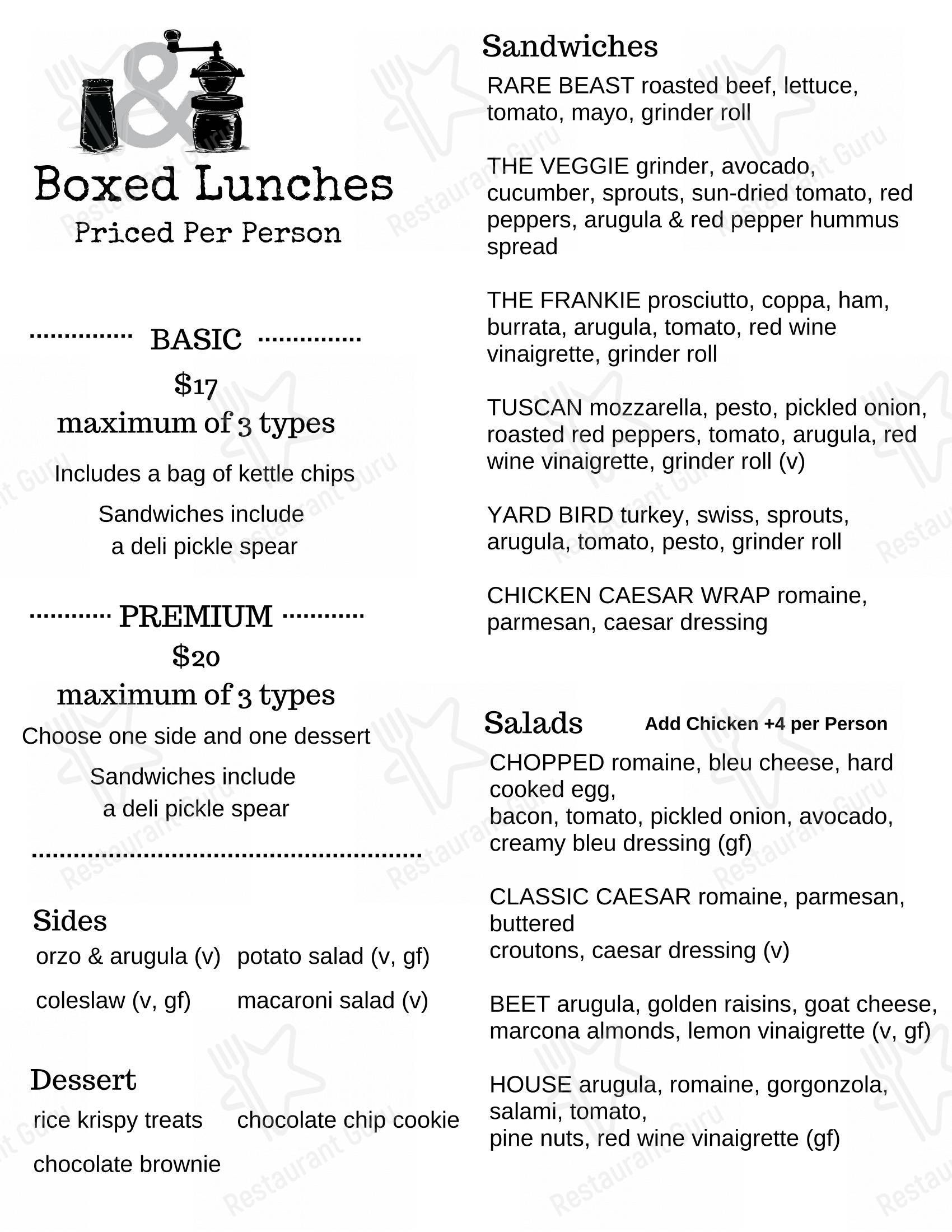 Menu at Salt & Grinder restaurant, Denver, W 32nd Ave