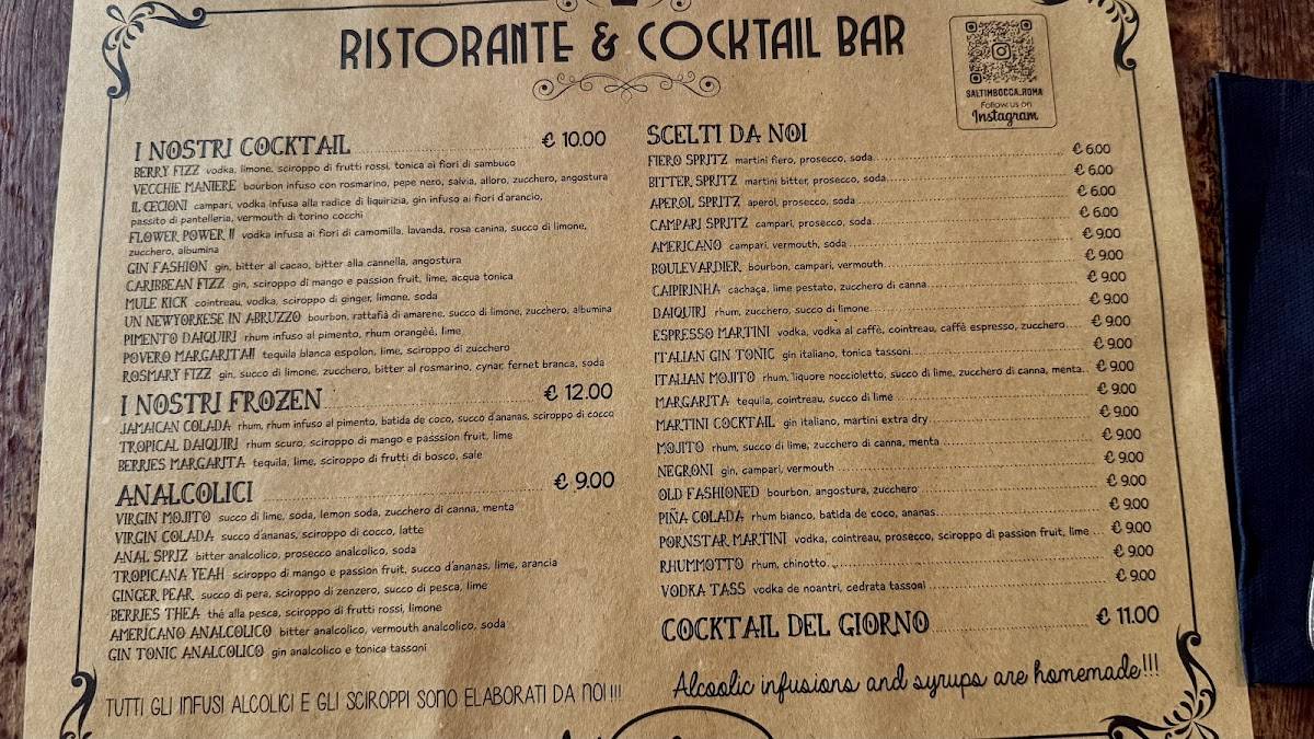 Menu at Saltimbocca ristorante, Rome