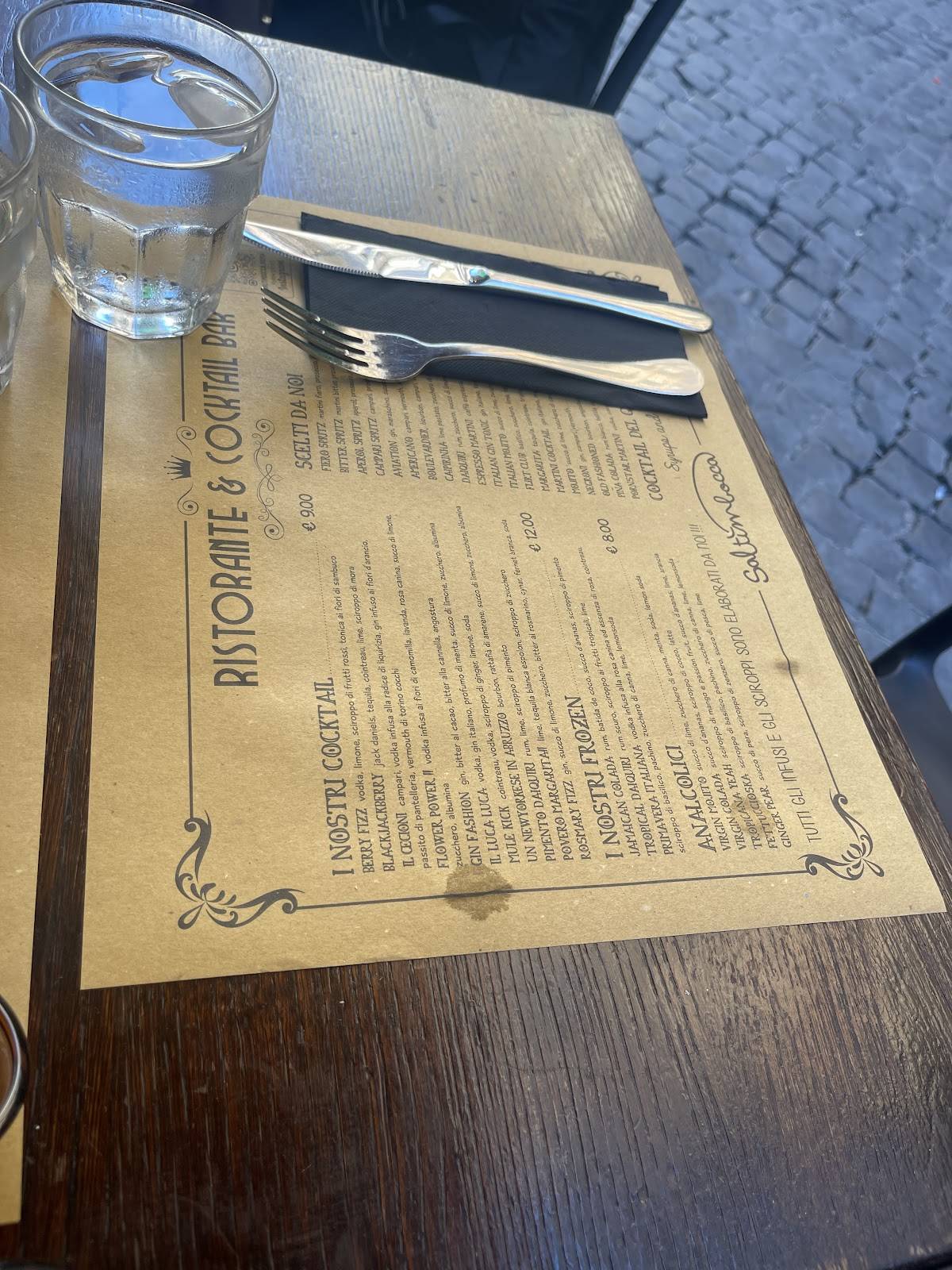 Menu at Saltimbocca ristorante, Rome