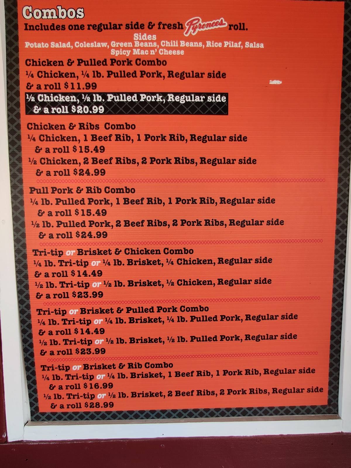 Menu at Salty's BBQ, Bakersfield, Rosedale Hwy