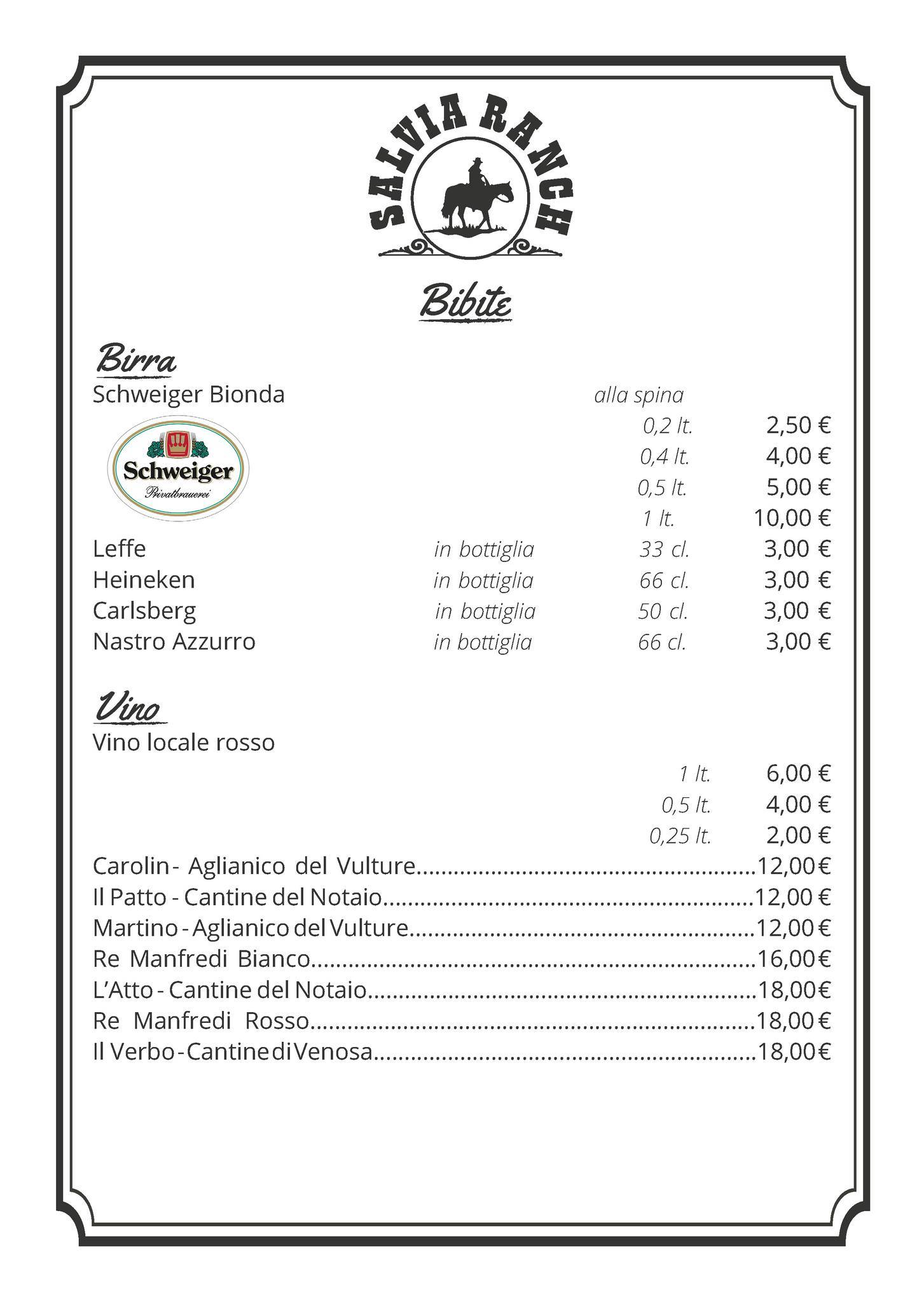 Menu da Salvia Ranch ristorante, Savoia di Lucania