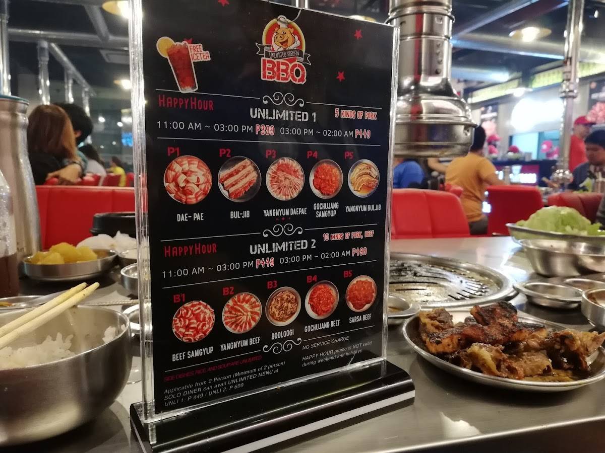 Menu at Samgyupsalamat restaurant, Calamba