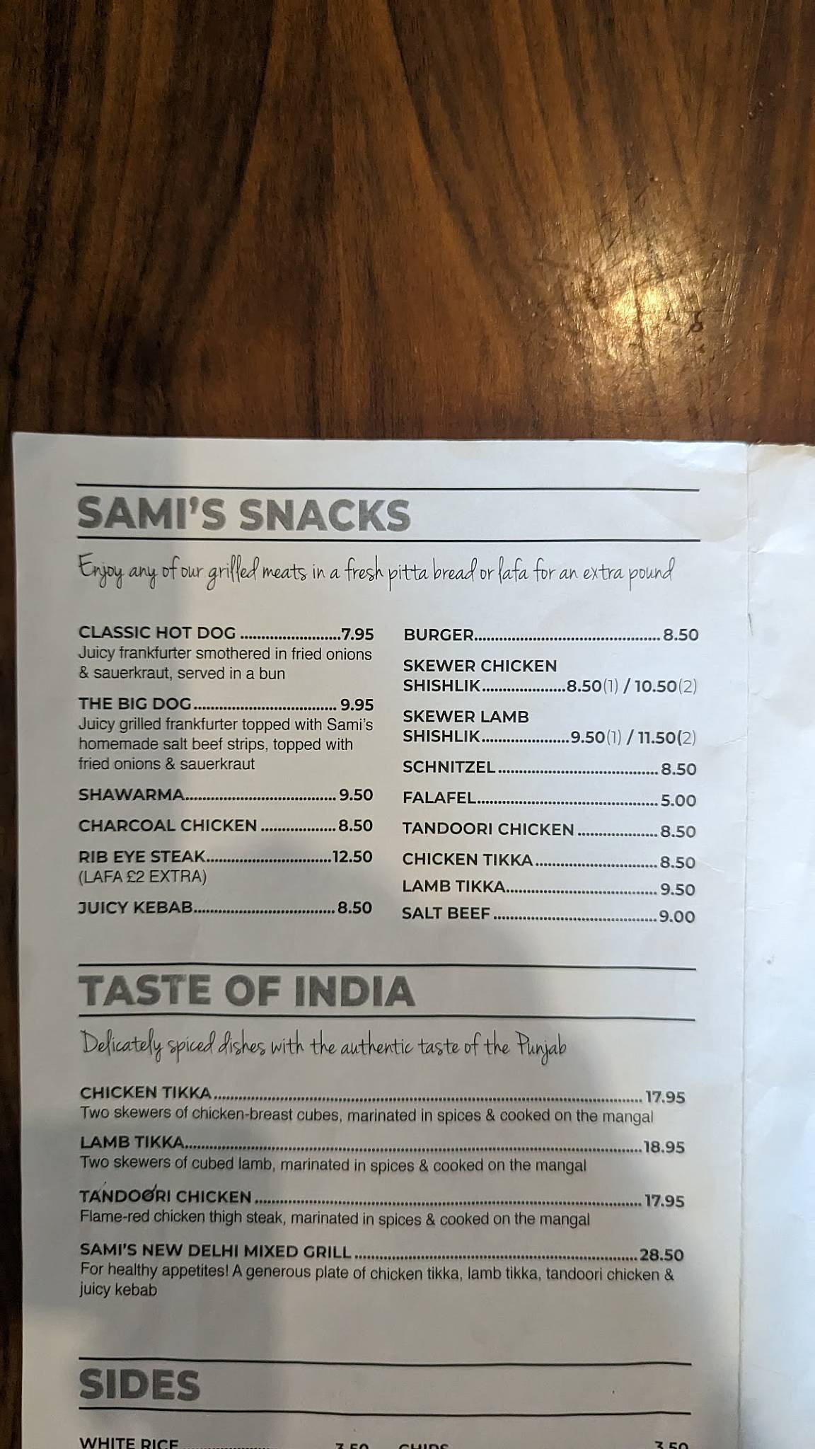 Menu at Sami's Edgware fast food, Edgware, 313 Hale Ln