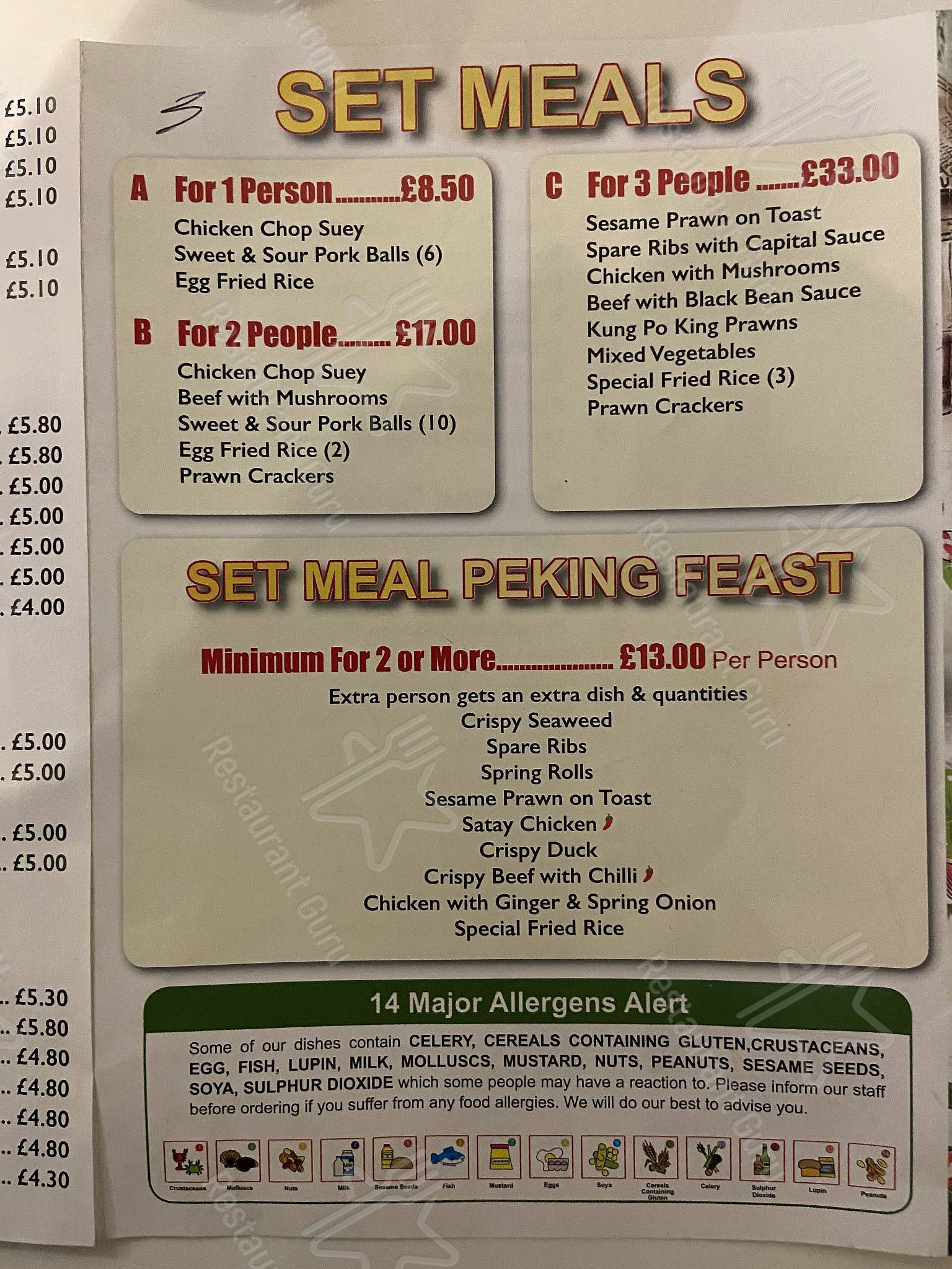 Menu at Sammy's Chinese Takeaway fast food, Swindon, 27 Swindon St
