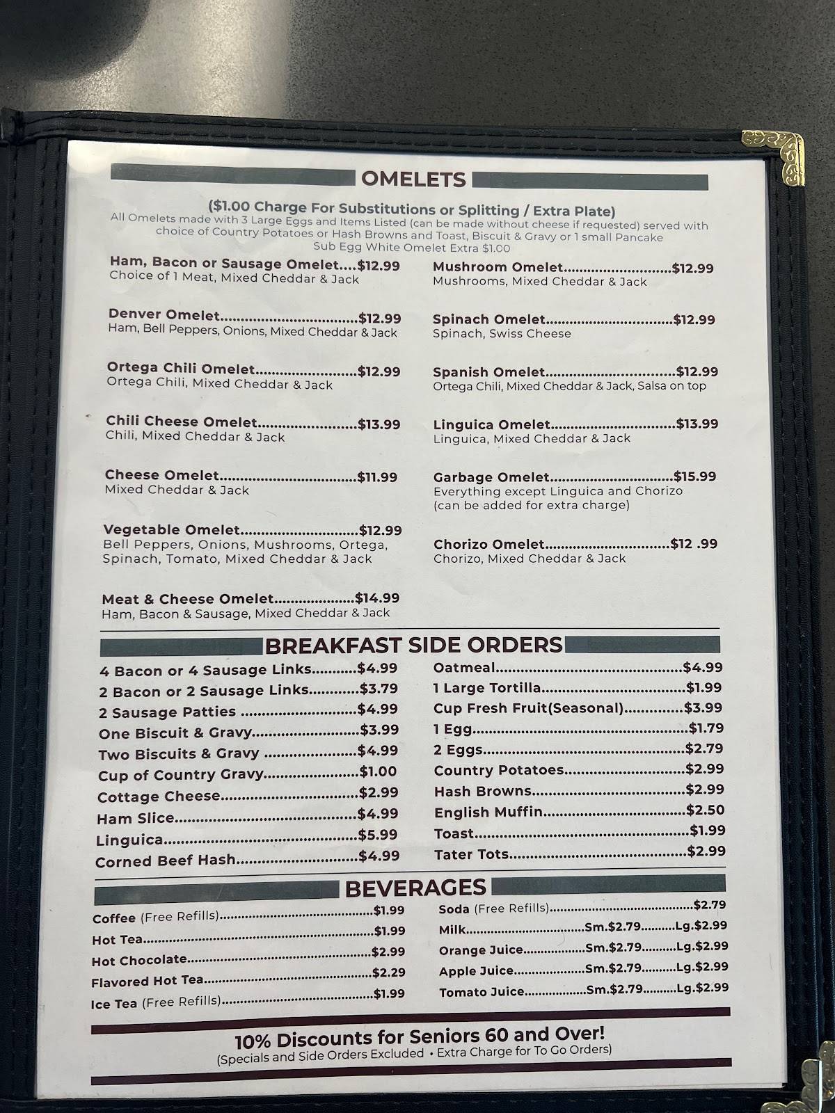 Menu at Sam's Cafe, Ceres