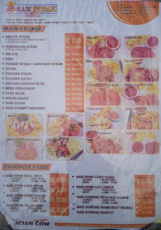 Menu at Sam's Steak & Friends, Jakarta