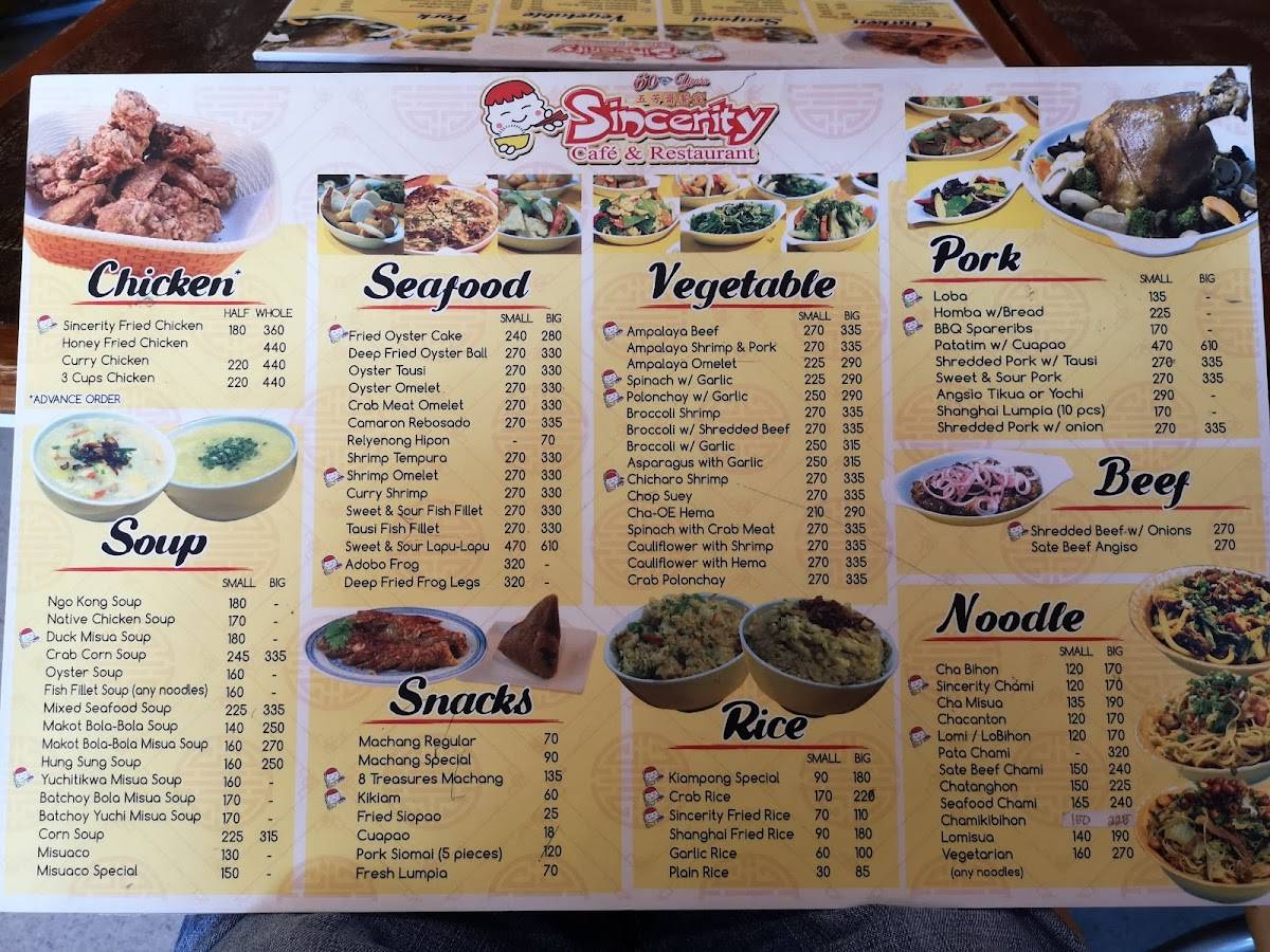 Carta del restaurante Sincerity Wu Xiang House of Chicken, San Juan