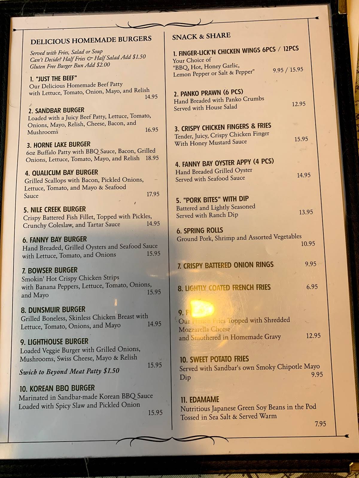 Menu at Sandbar Cafe & Art Gallery, Qualicum Bay, Island Hwy W