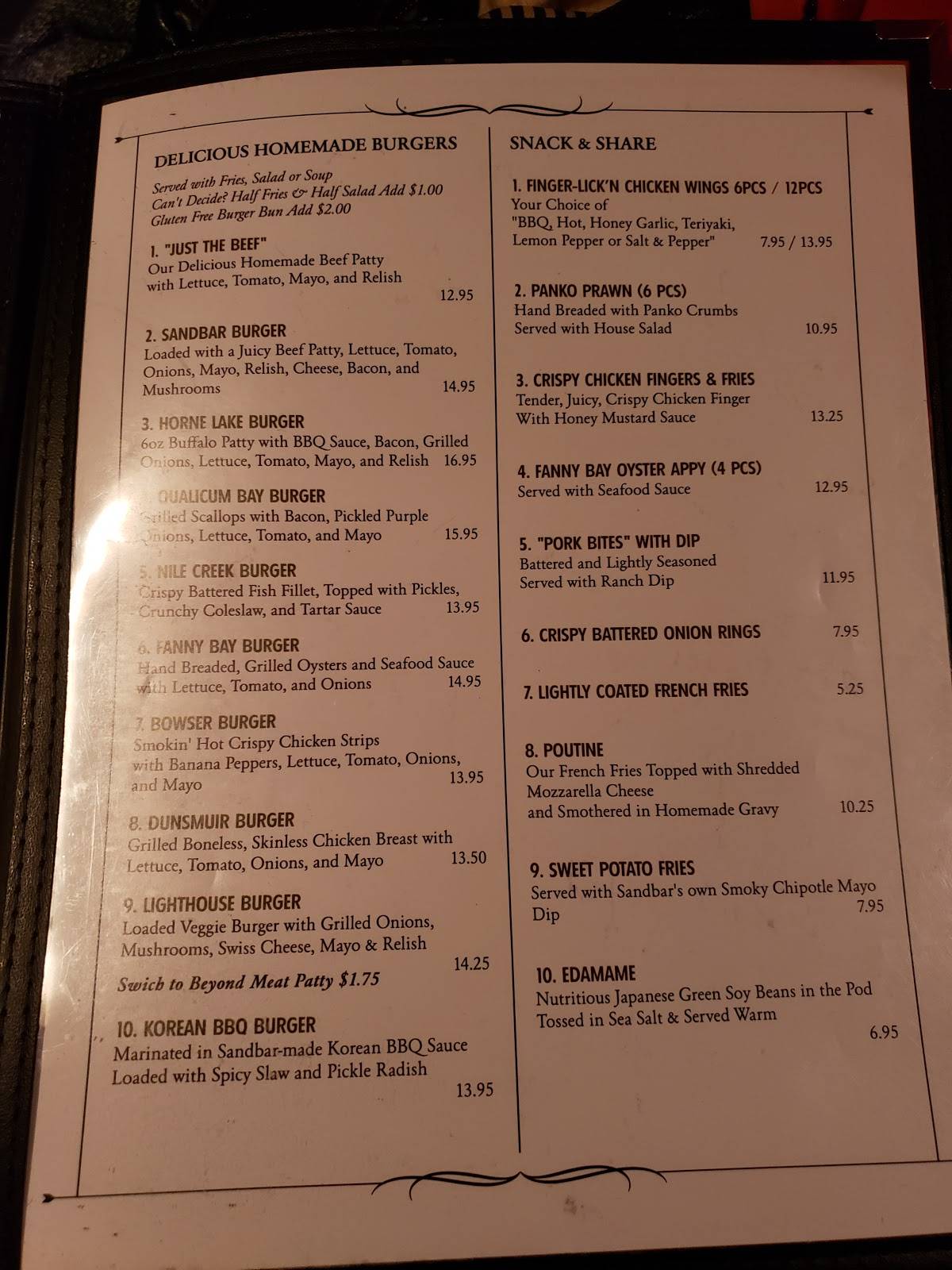 Menu at Sandbar Cafe & Art Gallery, Qualicum Bay, Island Hwy W