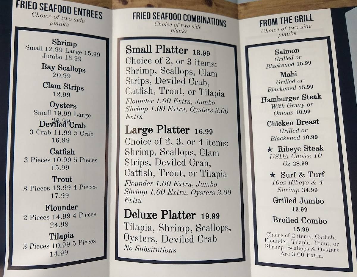 Menu at Sandpiper Seafood and Oyster Bar, La Grange