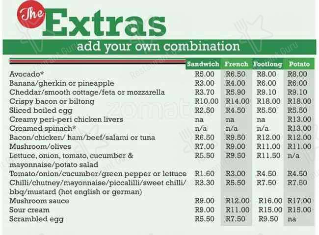 Carta de Sandwich Baron, Roodepoort, Westgate Shopping Centre