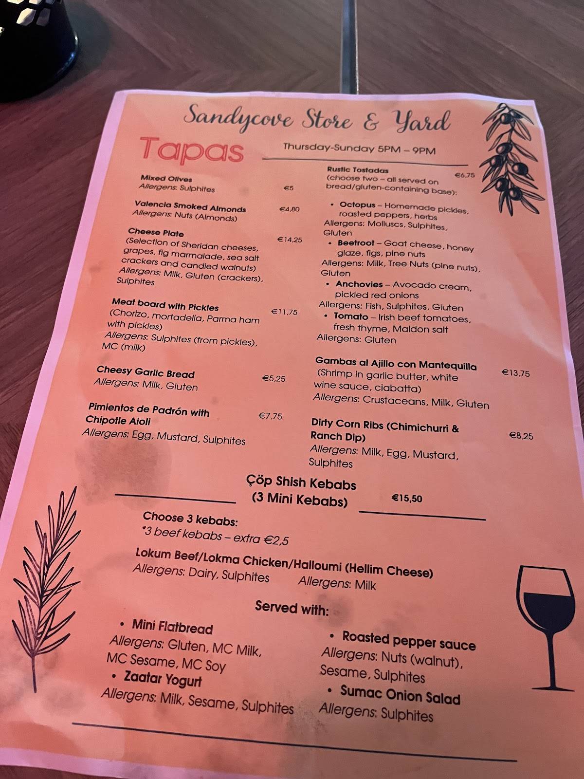 Menu at Sandycove Store & Yard cafe, Dublin
