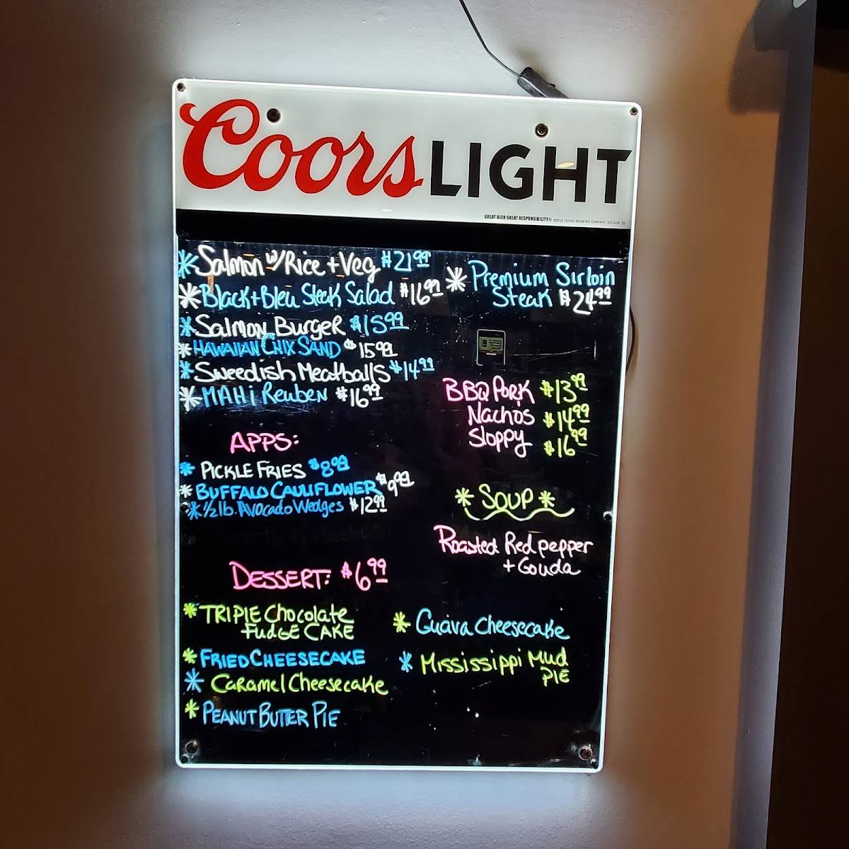 Menu at Sandy's Grille pub & bar, Sebastian