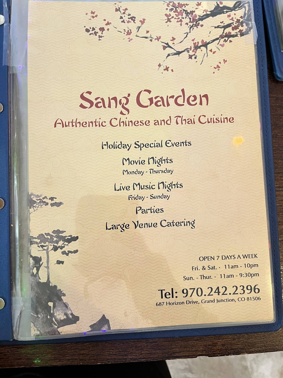 Menu at Sang Garden Chinese Restaurant, Grand Junction