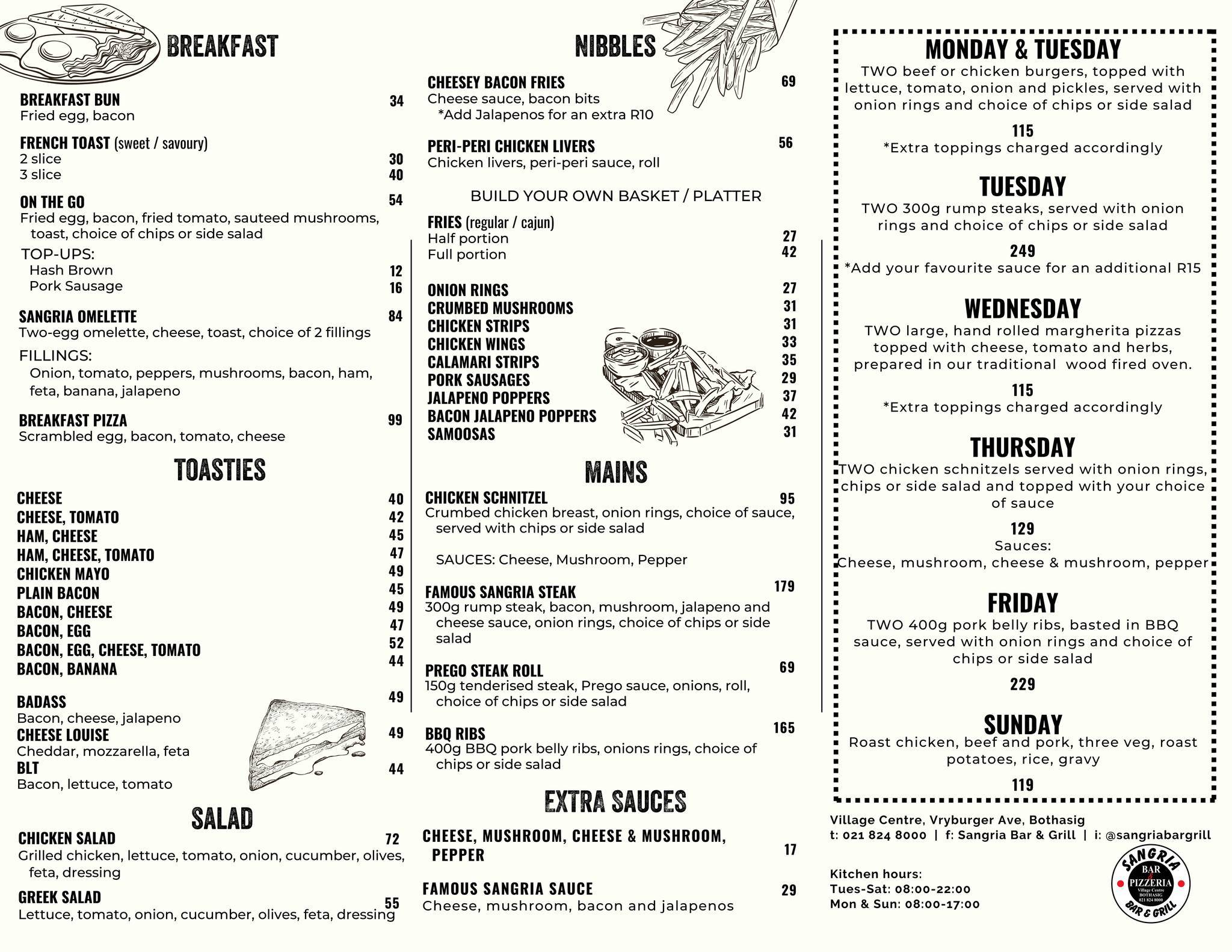 Menu at Sangria Bar & Grill, Cape Town