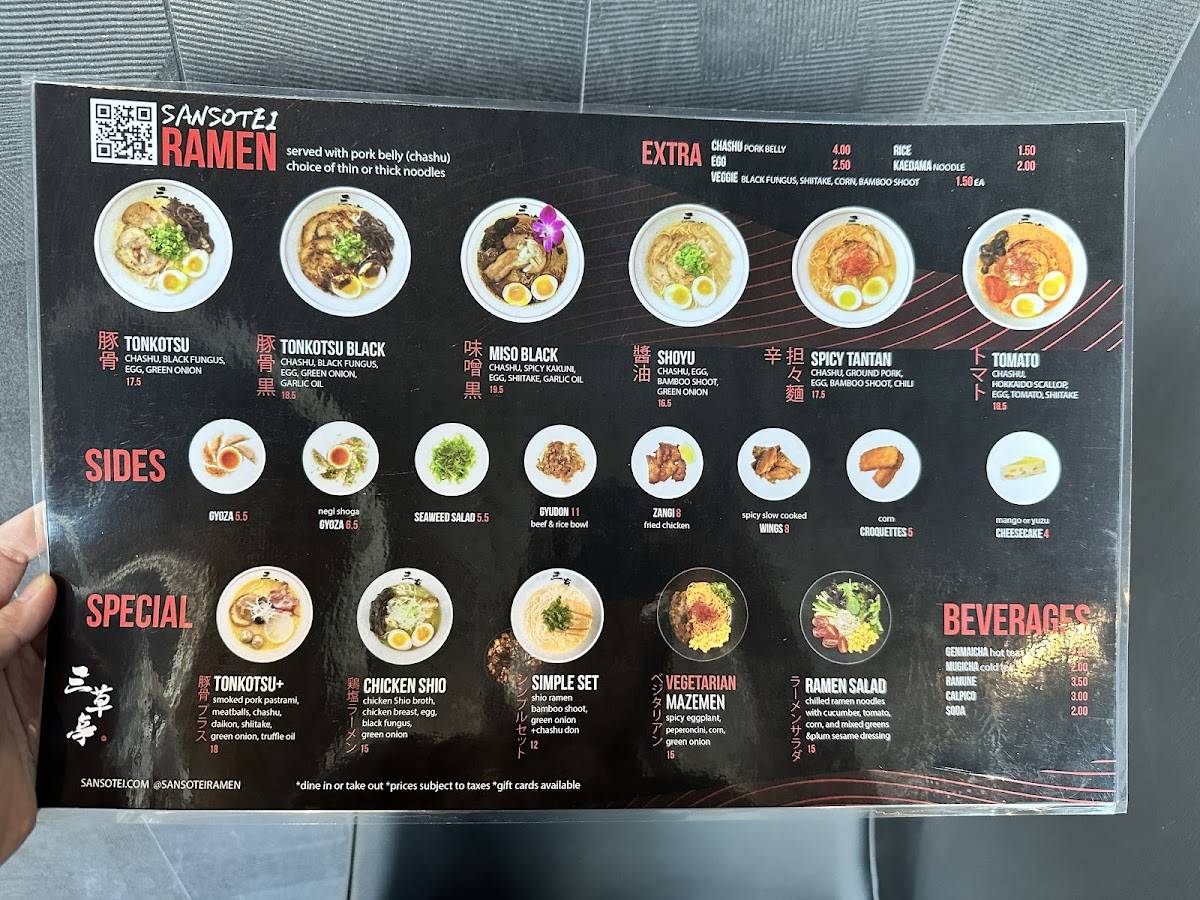 Menu at Sansotei Ramen St-Hubert restaurant, Montréal